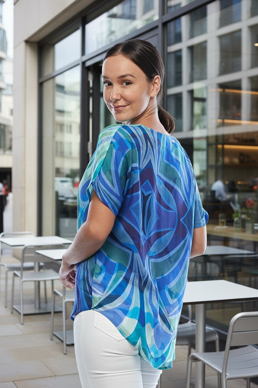 Claire Powell V Neck Short Sleeve Modal Top - Waves