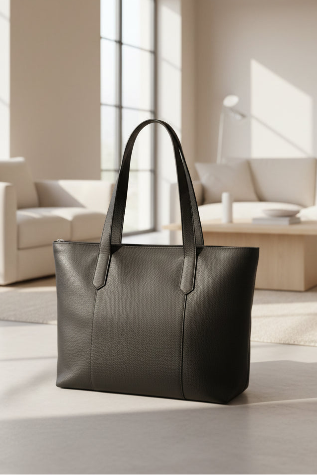 Genine Leather Tote - Black